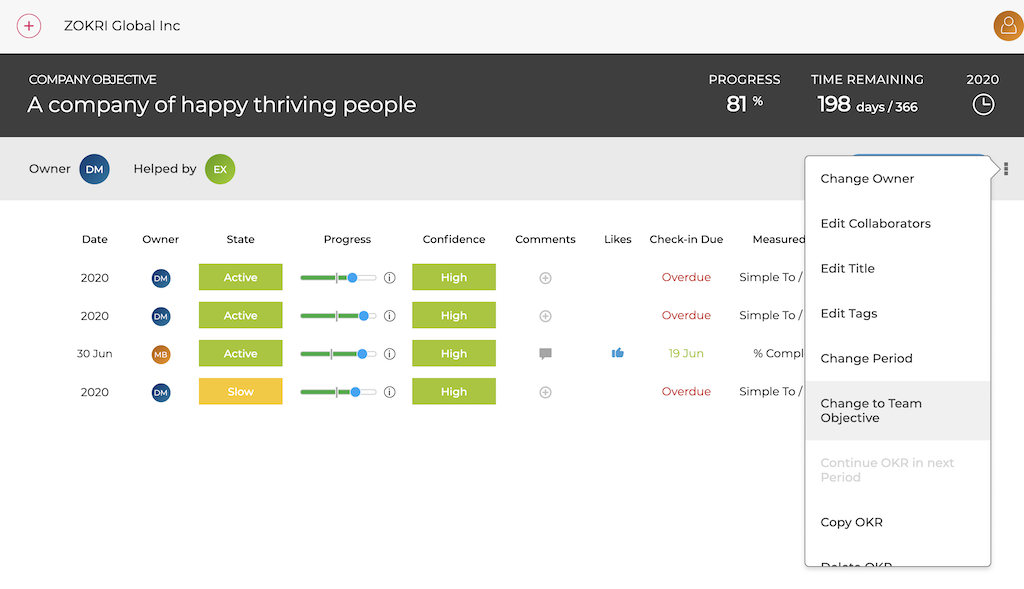 How do I change between Company, Team, Individual and Personal ...